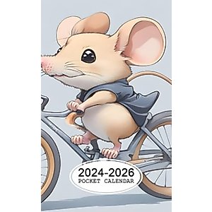Pocket Calendar 2024-2026: Two-Year Monthly Planner for Purse , 36 Months from January 2024 to December 2026 | Anime style art | Mouse riding bike