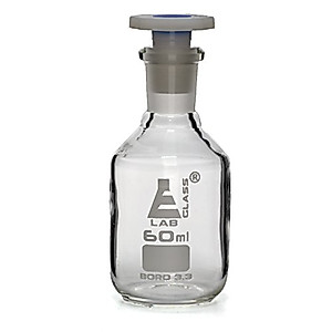EISCO 60mL (2oz) Glass Reagent Bottle with Acid Proof Polypropylene Stopper, Borosilicate 3.3 Glass Labs