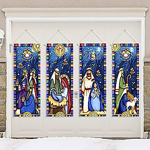 Christmas Decorations Outdoor Nativity Scenes Poster Backdrop Religious Manger Scene Christmas Wall Art Hanging Banner for Indoor Outdoor Xmas Home Front Door Decor