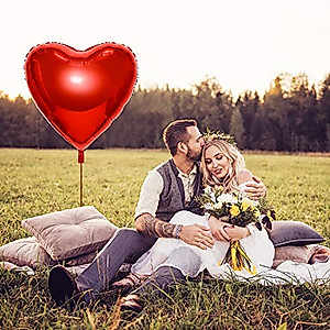 4 Pieces 32 Inches Large Heart Shaped Balloons Huge Red Foil Balloons Valentine's Day Love Balloons for Wedding Engagement Anniversary Party Favor Decorations