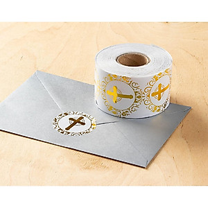 500 Count Religious Stickers - Gold Foil Cross Sticker, 1.5 inch Cross Design Round Labels with Gold Foil Finish, Envelope Seals, Easter Themed Party Favors