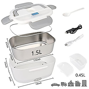 CTSZOOM Heated Lunch Boxes for Adults, 60W Electric Lunch Box Food Heater 3 in 1 for Work Home Truck and Car Leak Proof, 1.5L Removable Stainless Steel Container, 110V/12V/24V Gray