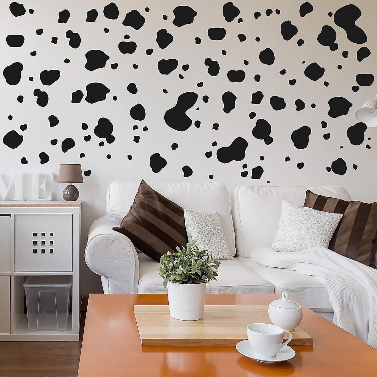 184 Pcs Cow Print Stickers, Adhesive Cow Wall Stickers Cow Print Vinyl Wall Art Decal Removable Cow Print Wall Decor Waterproof Animal Design Cow Decals for Walls Bedroom Living Room Nursery (Black)