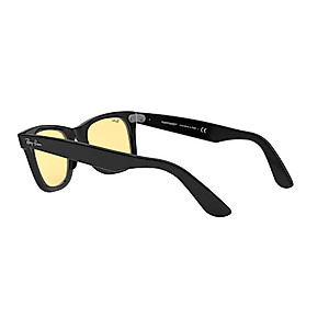 Ray-Ban RB2140F Original Wayfarer Low Bridge Fit Square Sunglasses, Black/Yellow, 52 mm