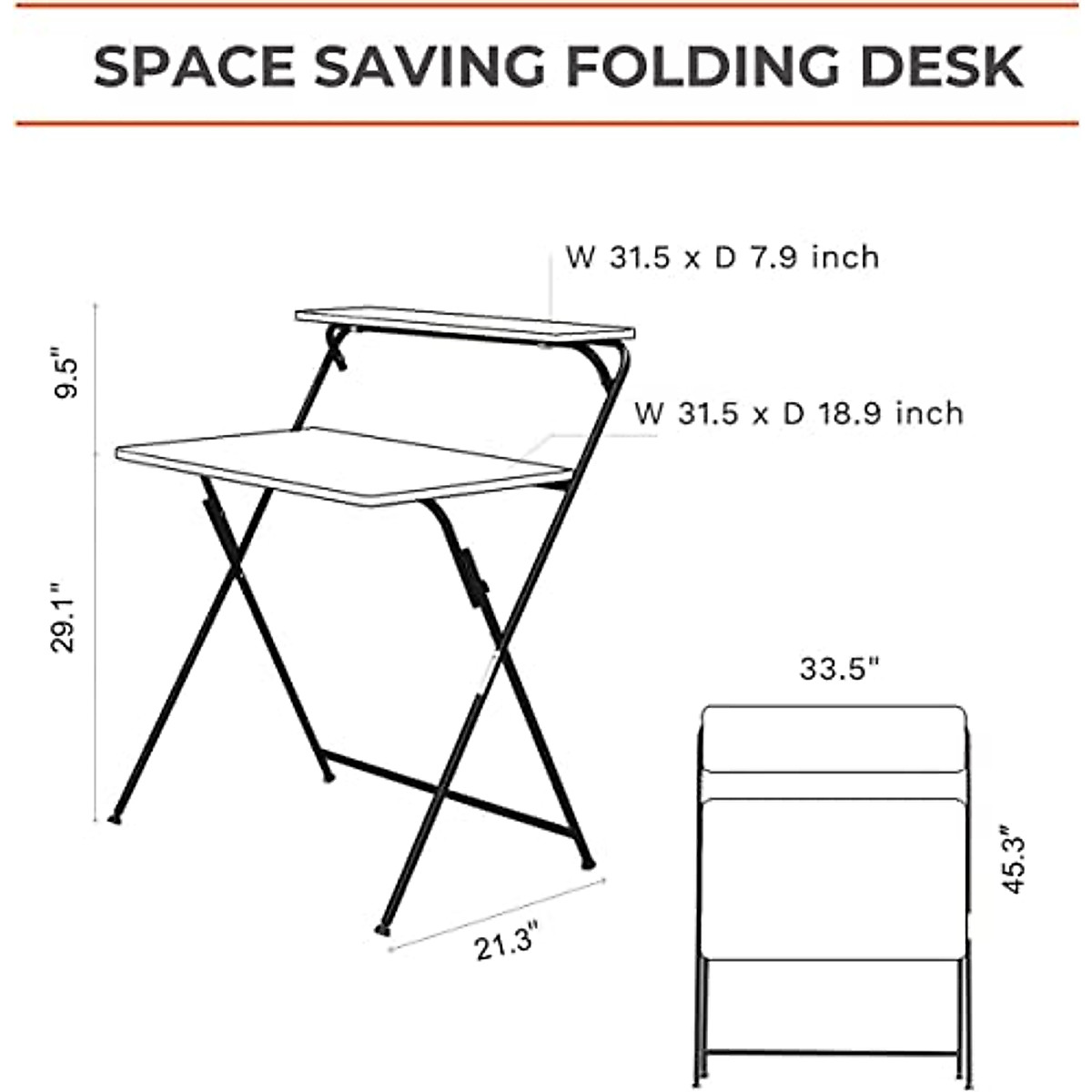 SOFSYS Modern Folding Desk for Small Space, Computer Gaming, Writing, Student and Home Office Organization, Industrial Metal Frame with Premium Desktop Surfaces, Oak/White