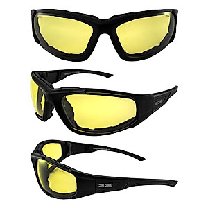 Epoch Eyewear Foam2 Padded Motorcycle Sunglasses Black Frames Yellow Lens ANSI Z87.1+