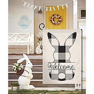 Welcome Easter Bunny Spring Small Garden Flag Farmhouse Vertical Double Sided Burlap Yard Outdoor Decor Black 12.5 x 18 Inches (110756)