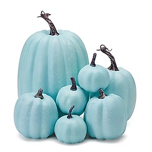 BINPURE Fall Decorations for Home Artificial Fake Pumpkins Thanksgiving Pumpkins Set Lifelike Wedding Tables Centerpieces Halloween Home Decoration (SST-Light Blue, 7 PCS)