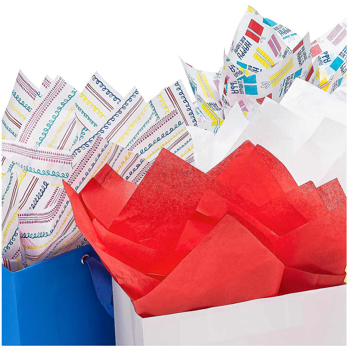 K-Kraft Birthday Metallic Tissue Paper – 102 Sheets – 20x20 Inch Sheets – 33 Red Sheets, 24 White Sheets, 45 Printed Sheets – Gift Wrapping Paper – Crafts by K-Kraft