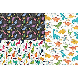 U'COVER Cute Dinosaur Birthday Wrapping Paper for Boys Girls Kids Baby Shower 3 Styles Cartoon Animal Monster Gift Wrapping Paper Roll for Holiday Anniversary Graduation (3 ROLL-44.4 sq.ft.ttl