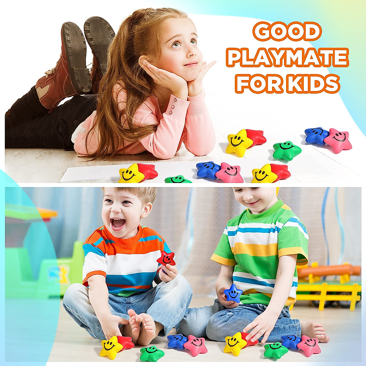 20 Pieces Star Smile Face Stress Balls Star Mini Foam Smile Ball Smile Face Toys Mini Stress Relief Star Smile Balls for School Carnival Reward, Student Prizes, Party Bag Fillers(Rich Style)