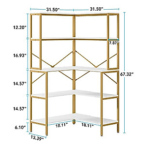 Tribesigns L Shaped Bookshel, 5 Tiers Corner Bookcase, 67" Tall Open Wood Storage Shelves Bookcase, Diplay Shelves, Deorative Shelf for Living Room, Kitchen