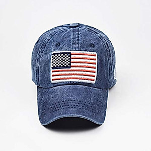 Mealah Men's American-Flag Baseball-Cap Embroidery - Washed Adjustable USA Dad Hat for Women Navy