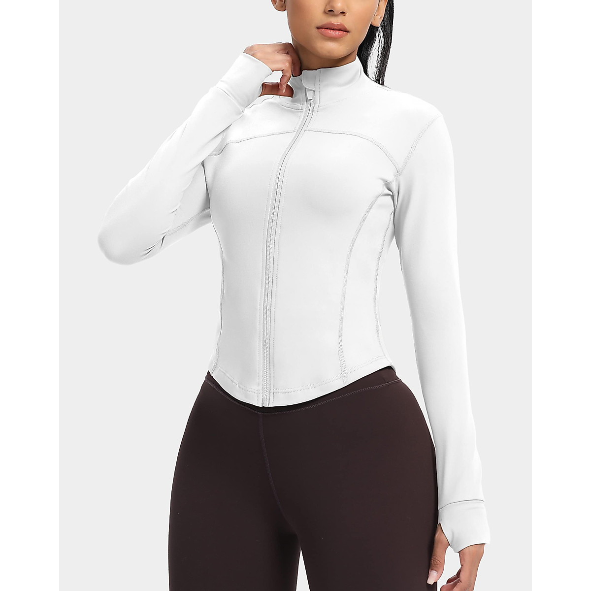 GYM RAINBOW Womens Zip Up Workout Jakcets Lightweight Slim Fit Running Athletic Jackets with Thumb Holes(#1 White,Small)