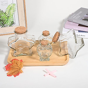 Luxshiny Glass Cork Bottle 4 Pcs Small Glass Jars with Cork Lids Heart and Star Shaped Candy Jars Cookie Jars Clear Storage Container Jars Wishing Bottles Drift Bottles Glass Lucky Bottle