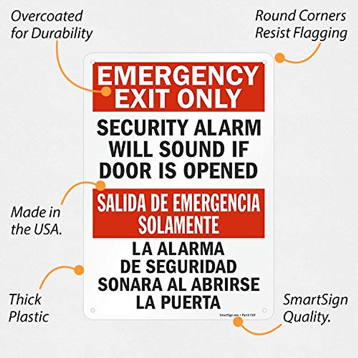 Safety Technology International, Inc. STI-6402 105 dB Exit Stopper® Multifunction Door Alarm & SmartSign "Emergency Exit Only - Security Alarm Will Sound If Door Is Opened" Bilingual Sign | 10" x 14"
