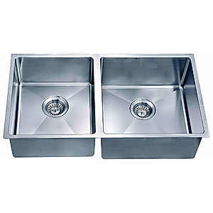 Dawn SRU301616L Undermount Small Corner Radius Double Bowl Sink, Polished Satin