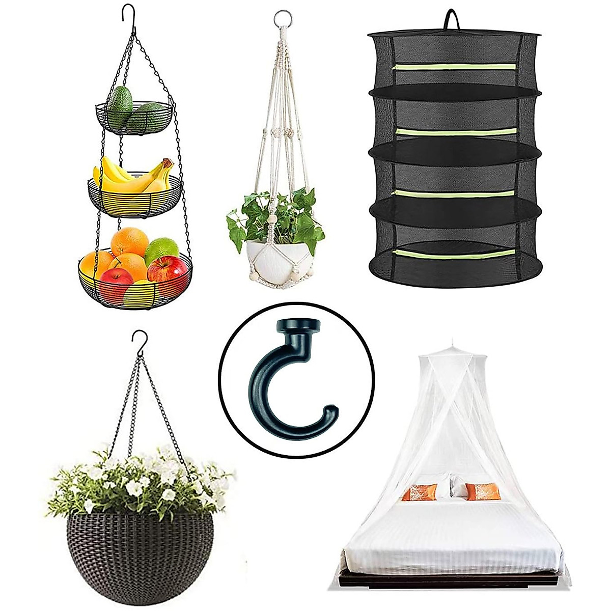 OBSTKUCHEN Large Swag Ceiling Hooks Heavy Duty Swag Hook with Hardware for Hanging Plants Ceiling Installation Cavity Wall Fixing (2 Sets, Black)