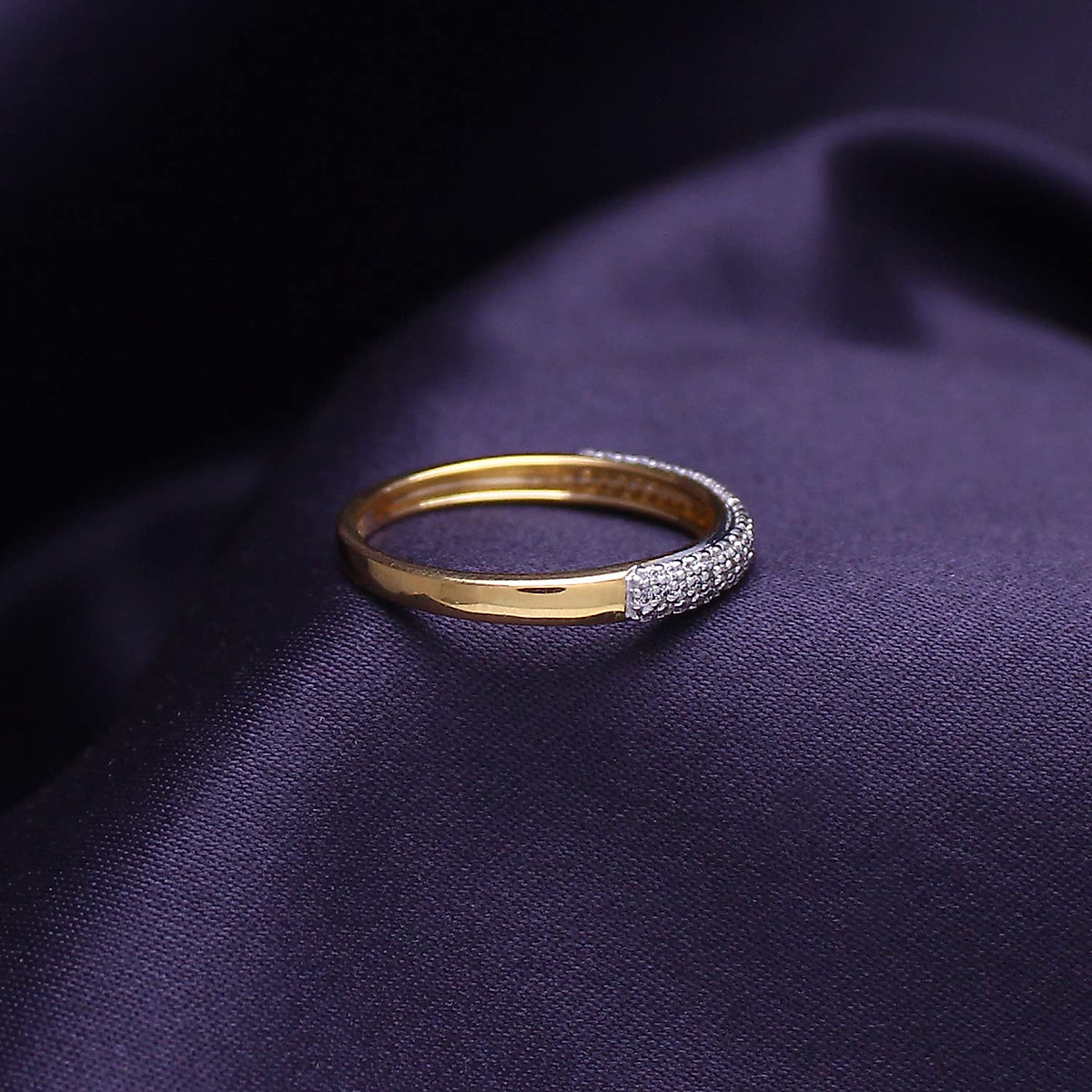 SAVEARTH DIAMONDS Round Cut Sparkling White Cubic Zirconia Half Eternity Stackable Engagement Ring In 14k Yellow Gold Over Sterling Silver Jewelry Gift For Women Wedding Size-7