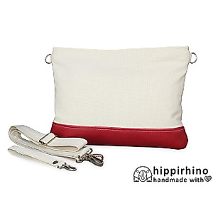 Natural Cotton Crossbody Wristlet Clutch Eco-Friendly Vegan Faux Leather Bag Phone Tablet Case Detachable Strap Unbleached Raw Canvas Fabric (Red)