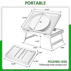 Bed Tray Table Breakfast Food Tray with Folding Legs Serving Tray for Computer Laptop Desk Bed Platters TV Snack Tray by Artmeer (White, Medium)