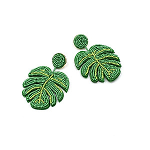 Bohemia Palm Leaf Earrings Handmade Seed Beads Dangle Earring Metal Gold Color Hollow Plant Leaves Drop Earrings for Women Boho Vaction Jewelry-palm