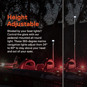 TRUE MODS 34"- 60" 12-24V Adjustable White LED Marine Navigation Anchor All-Round Boat Light [USCG ABYC A-16 3NM] [Telescoping Pole Base] [Waterproof] 3 Nautical Mile Back Rear Stern Tower Light