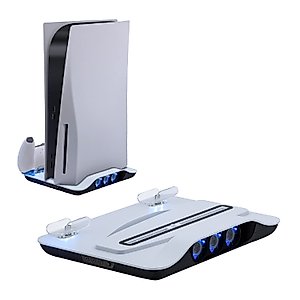 Mcbazel Cooling Fan and Dual Controller Charger Station for PS5 Console, Cooler Station and Charging Dock with Extra USB Ports for PlayStation 5 UHD and Digital Edition - White (NOT for PS5 Slim/PRO)