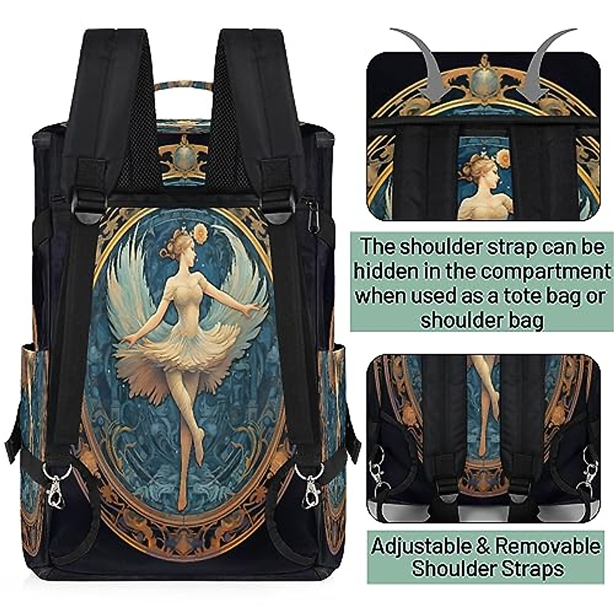 Ballet Logo Teal（01） Gym Duffle Bag for Traveling Sports Tote Gym Bag with Shoes Compartment Water-resistant Workout Bag Weekender Bag Backpack for Men Women