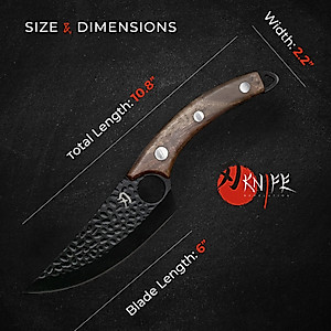 An amazing Hand Forged Butcher Knife with Reinforced Black Titanium Coated Blade that is perfect for everyday kitchens, camping, and BBQ