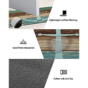 Gogobebe Super Absorbent Diatom Mud Mat Ocean Marine Theme Anchor on Turquoise Wooden Board Quick-Drying Thin Bath Mat Non-Slip Bathtub Mat Anti-Skid Rubber Bathroom Shower Mat 16x24in