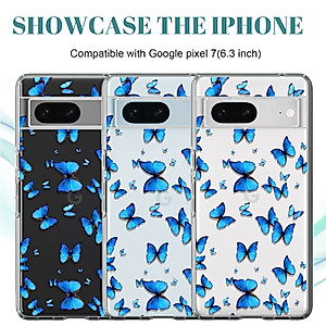 HONNKY for Pixel 7 Case, Clear with Cute Pattern Shockproof Heavy Duty Protection Cover Slim Anti-Slip Phone Case for Google Pixel 7 6.3 inch(Butterfly)