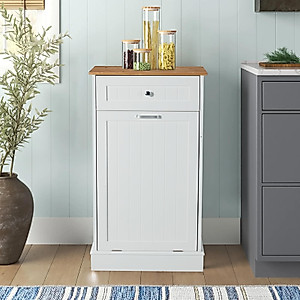 Mdeam Tilt Out Trash Cabinet 10 Gallon Hidden Trash Garbage Can Cabinet for Kitchen,Living Room,White