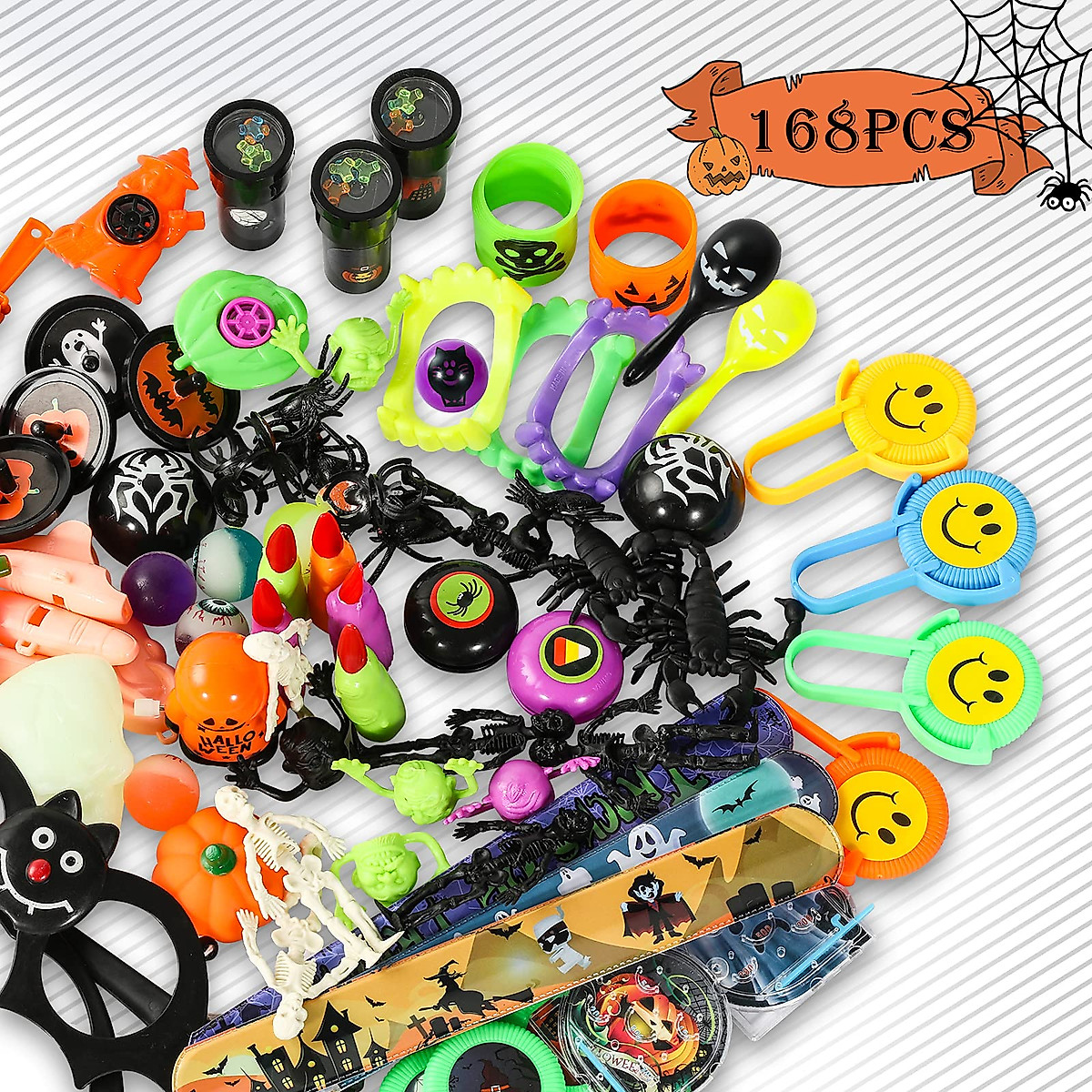 Max Fun 168pcs Halloween Party Toys Assortment for Kids Halloween Party Favors Prizes Box Toy Assortment Classroom (Large 168pcs party favors)