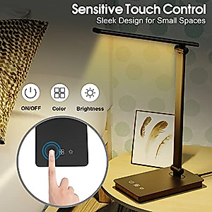BEYONDOP LED Desk Lamp for Home Office, Desk light Dimmable Eye-caring Reading with 5 Lighting & 5 Brightness Level, Table Light Touch Control Foldable Table Lamp for Bedside Office Study Reading Work