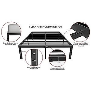 Koi Housewares 18 Inch Steel Bed Frame, Reinforced Platform, 3000 Pounds, Heavy Duty, Easy Assembly, Steel Slats, Under The Bed Storage, California King