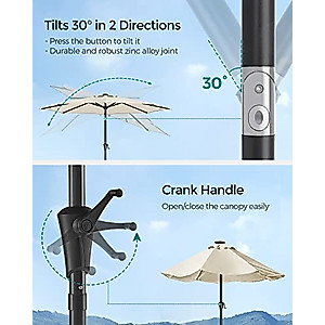 SONGMICS 9 ft Solar Patio Umbrella, 32 LED Lights, Lighted Table Outdoor Umbrella, UPF 50+, 30° Dual-Tilt System, for Garden Balcony Patio Backyard Market, Without Base, Beige UGPU11BE