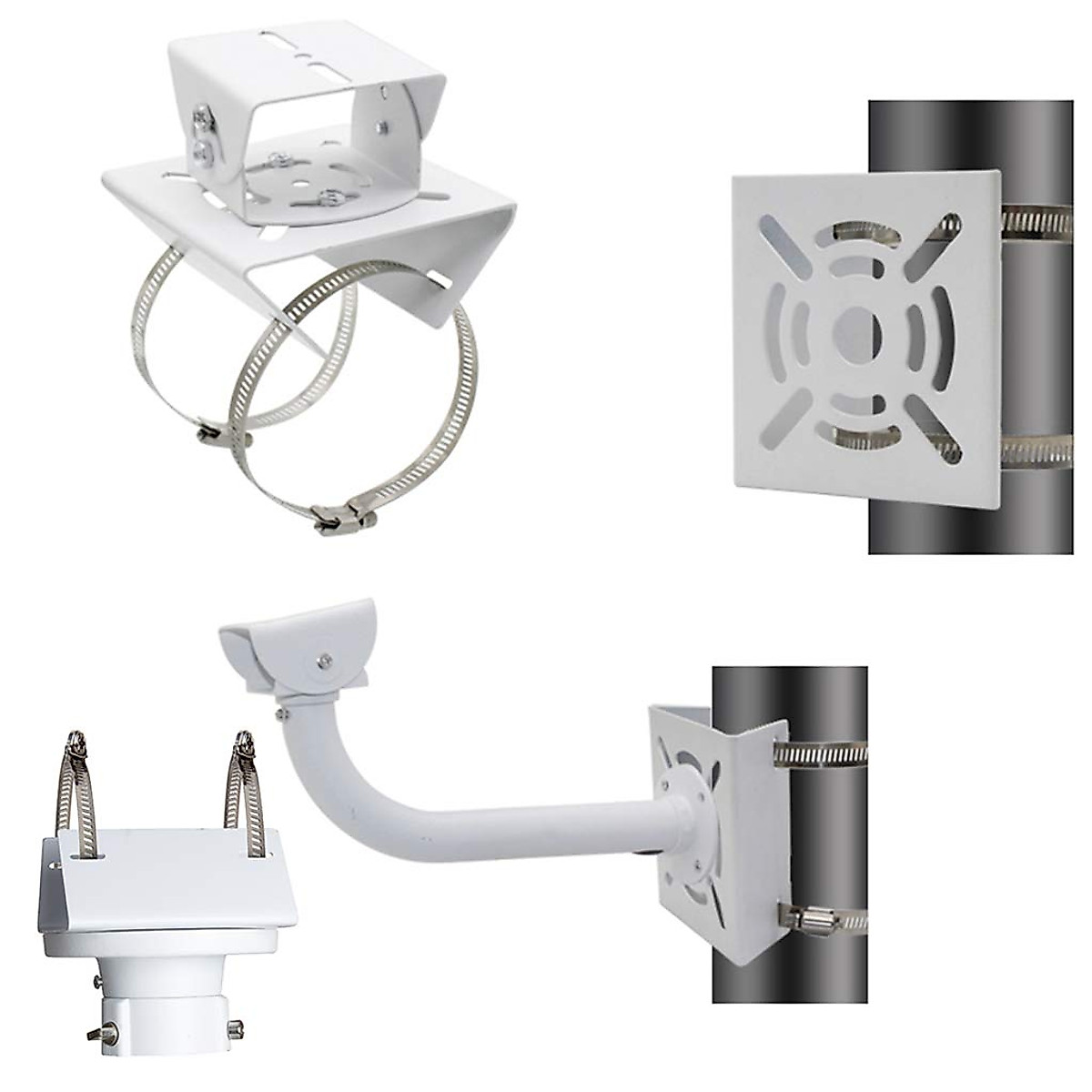 Ahn'Qiraj 2Pcs Universal Vertical Pole Mount Bracket Mount Camera Adapter for CCTV Security Camera Ptz Dome Vertical Pole Wall Mounting Bracket with 8 Loops