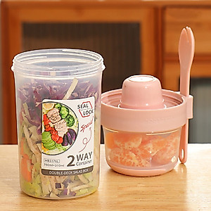 MANMAOHE 25.7oz Keep Fit Salad Meal Shaker Cup Fresh Salad Cup with Fork and Salad Dressing Holder Portable Fruit Vegetable Salad Cups Container for Work Travel Picnic