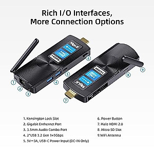 MeLE PCG02 Fanless Mini PC Stick Windows 11 Pro Celeron J4125 8GB 128GB Micro Desktop Computer Stick Support HDMI 4K 60Hz Wi-Fi5 Gigabit Ethernet BT4.2 on Business Office Industrial IOT Media Home