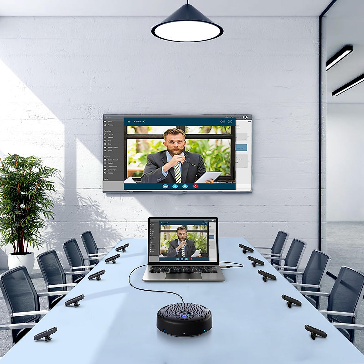 Conference Speakerphone, BALILA Wireless Conference Speaker with 5 Microphones, Portable Omnidirectional Computer Microphone for Streaming, Call Speaker Skype, Webinar, Interview