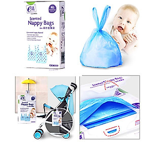 Baby Disposable Diaper Sacks Bags Dispenser Power Scented Nappy Disposal Bags Easy-Tie for Travel (Blue,90-Count)