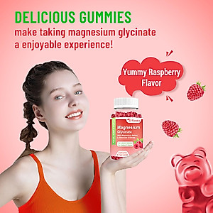 Magnesium Glycinate Gummies 600 mg, Magnesium Gummies for Adults and Kids, Support for Relaxtion and Muscle, 60 Raspberry Flavored Gummies