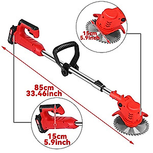 Cordless Grass Trimmer Weed Wacker, 3-in-1 Weed Eater String Trimmer with 3 Types Blades Li-Ion Battery Powered Height Adjustable Lawn Edger Brush Cutter for Home Garden, Lawn, Yard (Red)