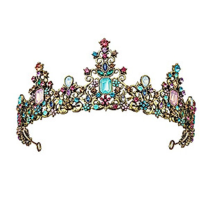 MMK Baroque Vintage Crowns for Women - Tiaras and Crown for Women - Princess Crown for Girls for Halloween/Christmas/Wedding/Prom/Pageant/Costume Birthday Party/Photography (Colorful)