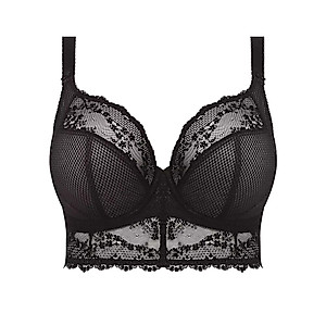 Elomi Women's Charley Bralette: Fashion-Forward Longline Style with Plunge Neckline. Three-Piece Cups, Stretch Lace, Diamond Mesh Fabric. UK Sizes E-HH, US Sizes DDD-L Black