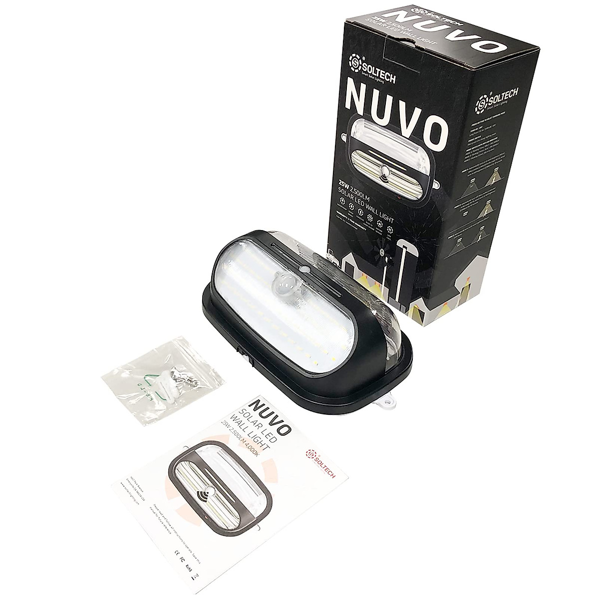 Solar Wall Light, Solar-Powered Motion Security Light, 25w,Provides Security for Your Garage, Driveway, Garden, and The Whole Property,SOLTECH