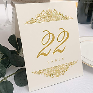 Paisley Wedding Table Numbers (Select Color/Quantity), Champagne, Gold, 1-50, Double Sided, Tent or Use in a Stand, Great for Parties & Restaurants - Made in the USA