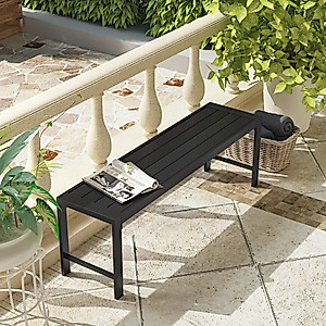VICLLAX Outdoor Garden Backless Bench, Patio Metal Bench Steel Frame for Front Porch, Lawn, Balcony, Backyard and Deck, Black