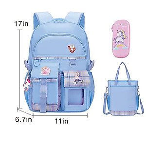 FMCEUEX Kawaii Backpack For Boys Girls,Unicorn Rainbow School Backpacks,With Compartments Applicable to Laptop Bag Travel Bag,Blue Medium 16.5in